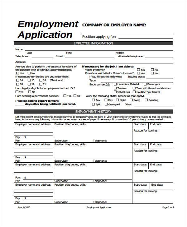 FREE 53+ Employment Form Samples, PDF, MS Word, Google Docs, Excel