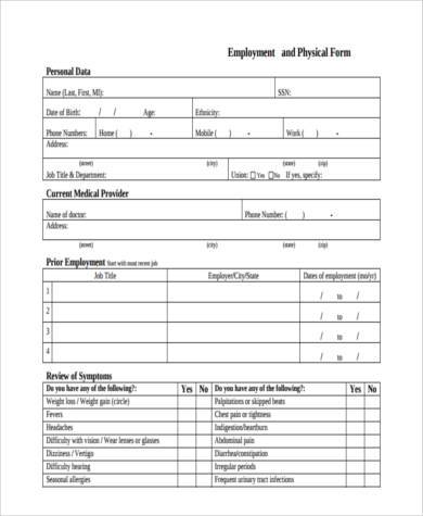 FREE 7+ Sample Employment Physical Forms in PDF | MS Word
