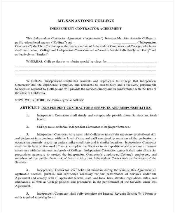 FREE 9+ Independent Contractor Agreement Forms in PDF | MS Word