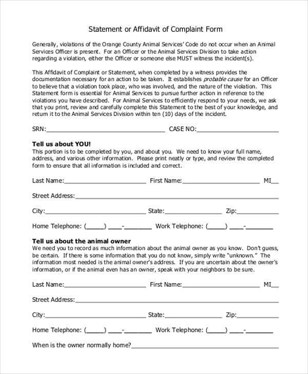 FREE 11+ Complaint Affidavit Form Samples, PDF, MS Word, Google Docs