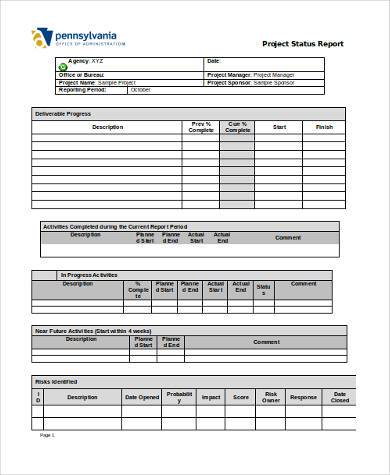 FREE 9+ Sample Status Report Forms in PDF | MS Word