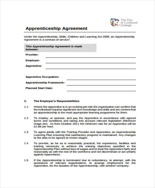 FREE 12+ Apprenticeship Agreement Form Samples, PDF, MS Word, Google Docs