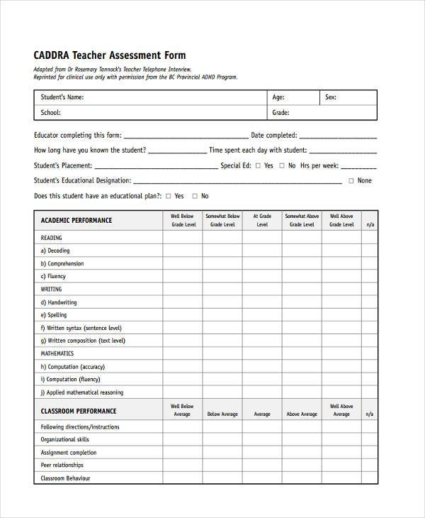 FREE 8 Student Assessment Form Samples In PDF MS Word