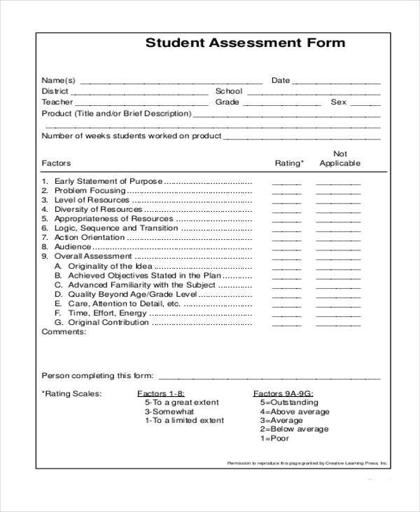 FREE 29+ Sample Blank Assessment Forms in PDF | MS Word | Excel