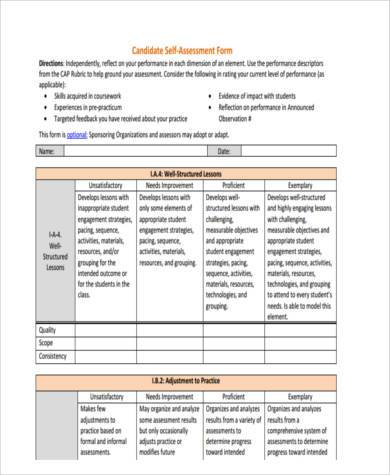FREE 8+ Sample Student Self-Assessment Forms in PDF | MS Word