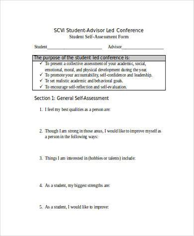 FREE 8+ Sample Student Self-Assessment Forms in PDF | MS Word