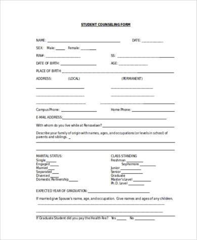 FREE 12+ Student Counseling Form Samples, PDF, MS Word, Google Docs