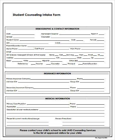 FREE 13+ Counseling Intake Form Samples, PDF, MS Word, Google Docs
