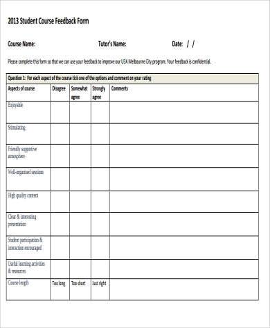 FREE 12+ Course Feedback Form Samples, PDF, MS Word, Google Docs