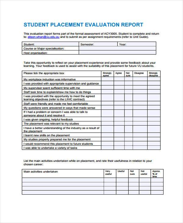 Sample Evaluation Report For Students