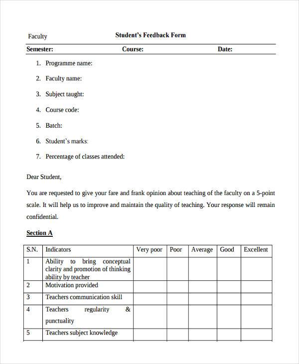 FREE 8+ Sample Faculty Feedback Forms in PDF | MS Word