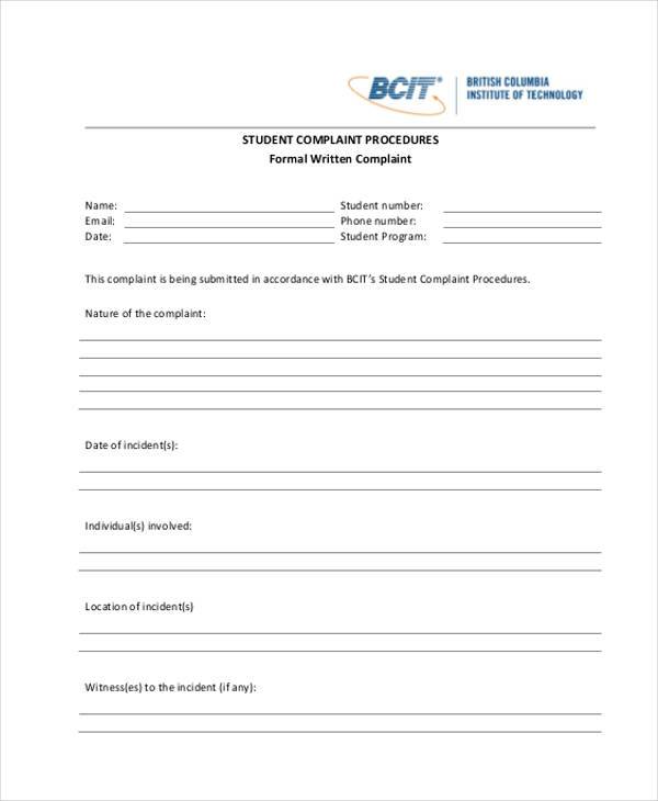 FREE 8+ Student Complaint Forms in PDF | MS Word | Excel