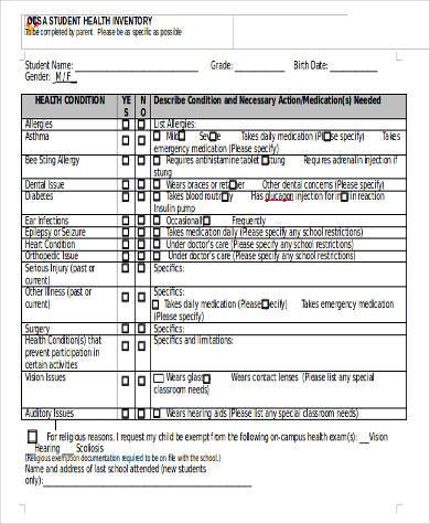 FREE 9+ Sample Health Inventory Forms in PDF | MS Word | Excel