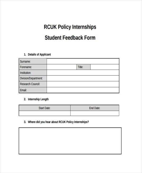 FREE 11+ Internship Feedback Form Samples, PDF, MS Word, Google Docs
