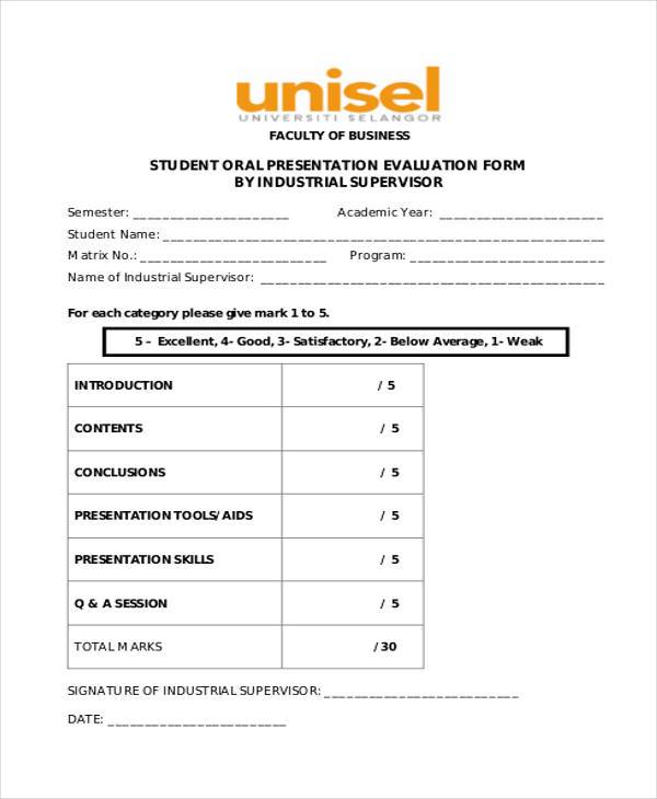 FREE 7+ Oral Presentation Evaluation Forms in PDF | MS Word