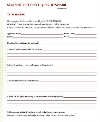 FREE 8+ Sample Reference Questionnaire Forms in PDF | MS Word