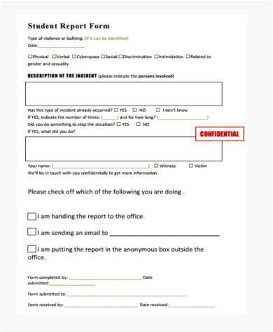 FREE 9+ Sample Student Report Forms in PDF | MS Word