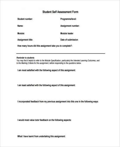 FREE 8+ Sample Student Self-Assessment Forms in PDF | MS Word