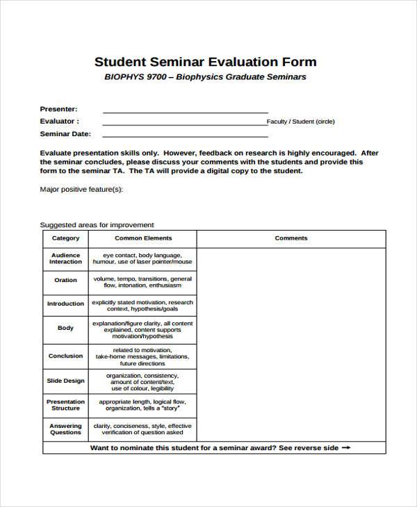 FREE 9+ Sample Seminar Evaluation Forms in PDF | MS Word
