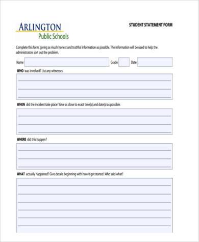 FREE 8+ Sample Student Statement Forms in PDF | MS Word