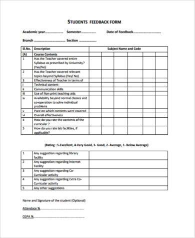FREE 12+ Teaching Feedback Form Samples, PDF, MS Word, Google Docs