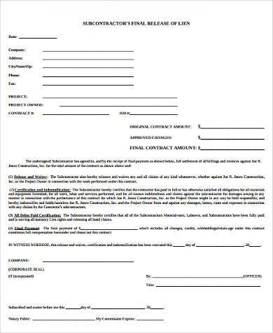 FREE 8+ Sample Construction Release Forms in PDF | MS Word
