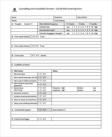 FREE 7+ Sample Suicide Assessment Forms in PDF | MS Word