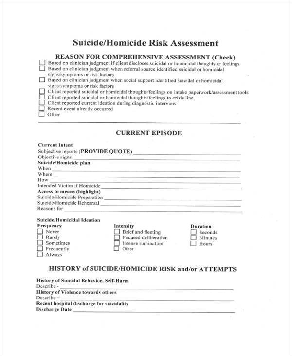 FREE 7+ Suicide Risk Assessment Forms in PDF | MS Word