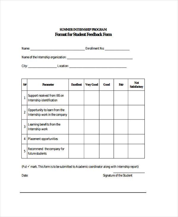 FREE 7 Sample Internship Feedback Forms In PDF MS Word