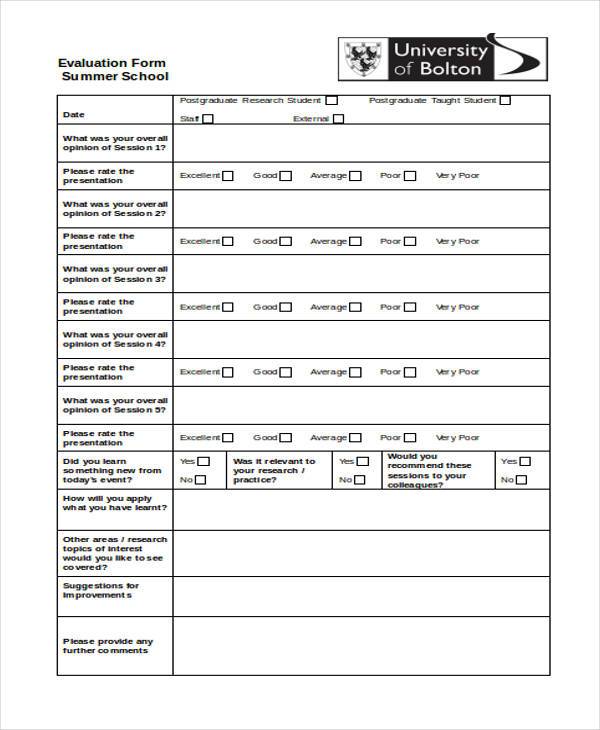FREE 10+ School Evaluation Forms in MS Word | PDF