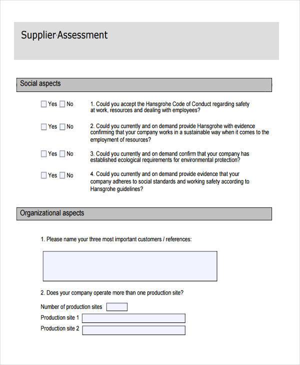 FREE 8+ Sample Supplier Assessment Forms in PDF | MS Word