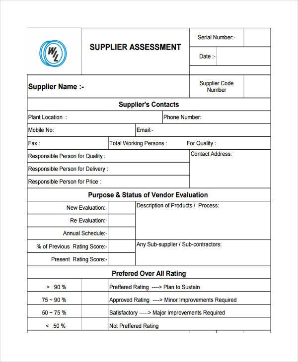 FREE 8+ Sample Supplier Assessment Forms in PDF | MS Word