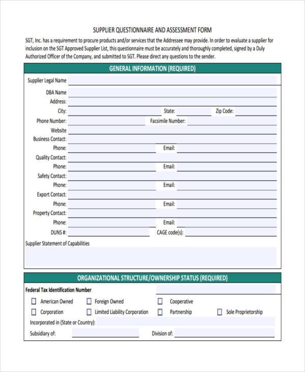 FREE 8+ Sample Supplier Assessment Forms in PDF | MS Word