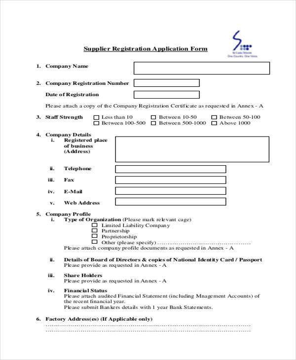 FREE 14+ Supplier Registration Form Samples, PDF, MS Word, Google Docs