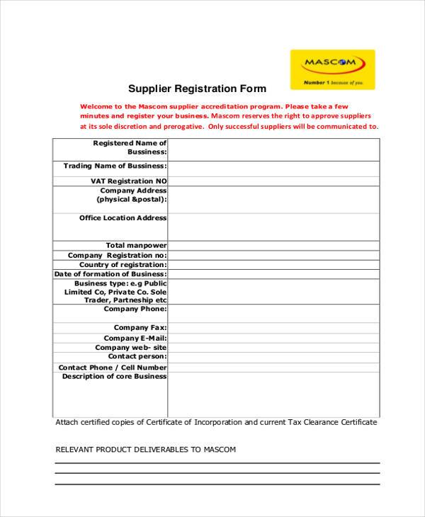 FREE 14+ Supplier Registration Form Samples, PDF, MS Word, Google Docs