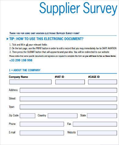 FREE 8+ Supplier Survey Form Samples in MS Word | PDF | Excel