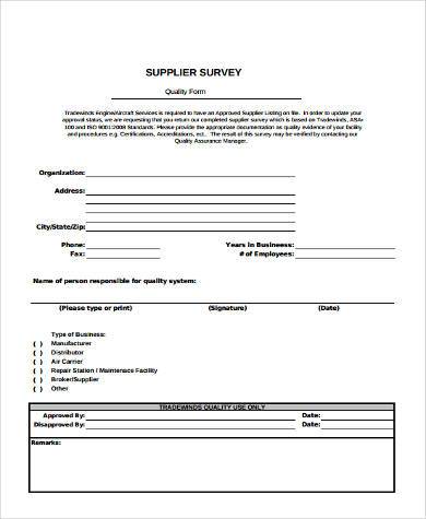 FREE 8+ Supplier Survey Form Samples in MS Word | PDF | Excel