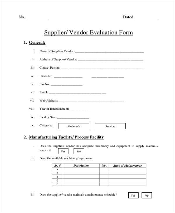 FREE 13+ Vendor Evaluation Form Samples, PDF, MS Word, Google Docs