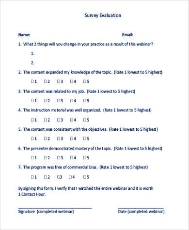 FREE 7+ Sample Survey Evaluation Forms in PDF | MS Word