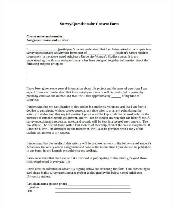 FREE 8+ Questionnaire Consent Forms in PDF | MS Word