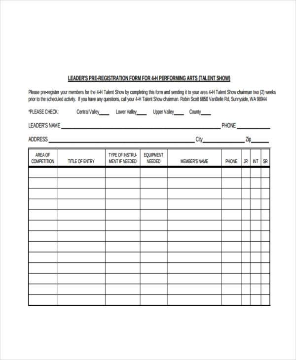 FREE 15+ Talent Show Registration Form Samples, PDF, MS Word, Google Docs