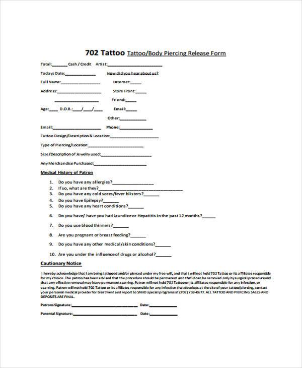 FREE 8+ Sample Tattoo Release Forms in PDF