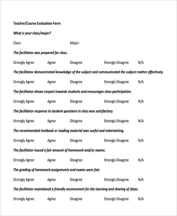 FREE 9 Course Evaluation Forms In PDF MS Word Excel