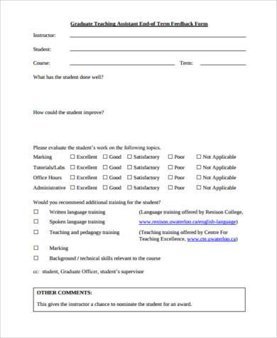 FREE 12+ Teaching Feedback Form Samples, PDF, MS Word, Google Docs