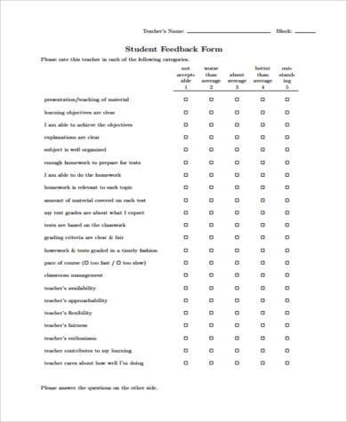 FREE 12+ Teaching Feedback Form Samples, PDF, MS Word, Google Docs