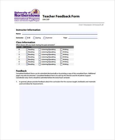 FREE 12+ Teaching Feedback Form Samples, PDF, MS Word, Google Docs