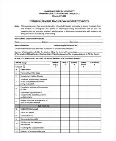 FREE 12+ Teaching Feedback Form Samples, PDF, MS Word, Google Docs