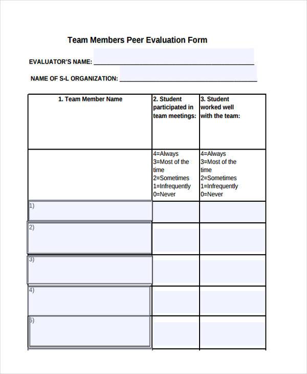 FREE 16+ Peer Evaluation Form Samples, PDF, MS Word, Google Docs, Excel