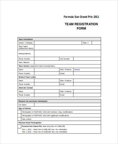 FREE 11+ Team Registration Form Samples, PDF, MS Word, Google Docs