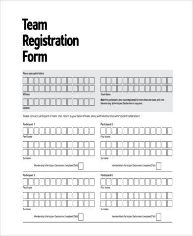 FREE 11+ Team Registration Form Samples, PDF, MS Word, Google Docs